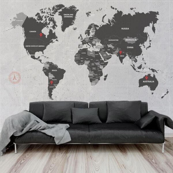 Mural Mapa Mundi - 1,74 x 3,00m | MadeiraMadeira