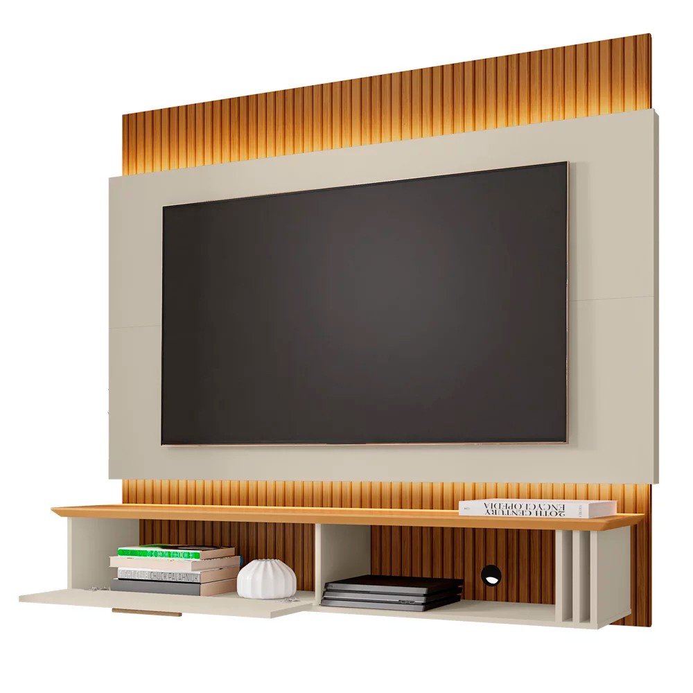 Painel Bancada Suspensa Para TV Até 65 Pol. Paris Off White/Cinamomo ...
