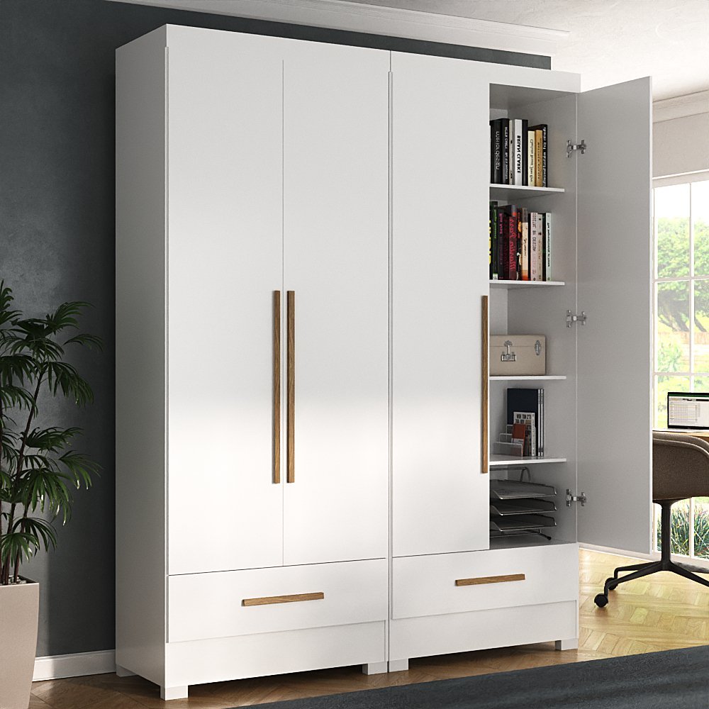 Armário para Escritório Modulado Abel 4 Portas 2 Gavetas Branco/nature ...