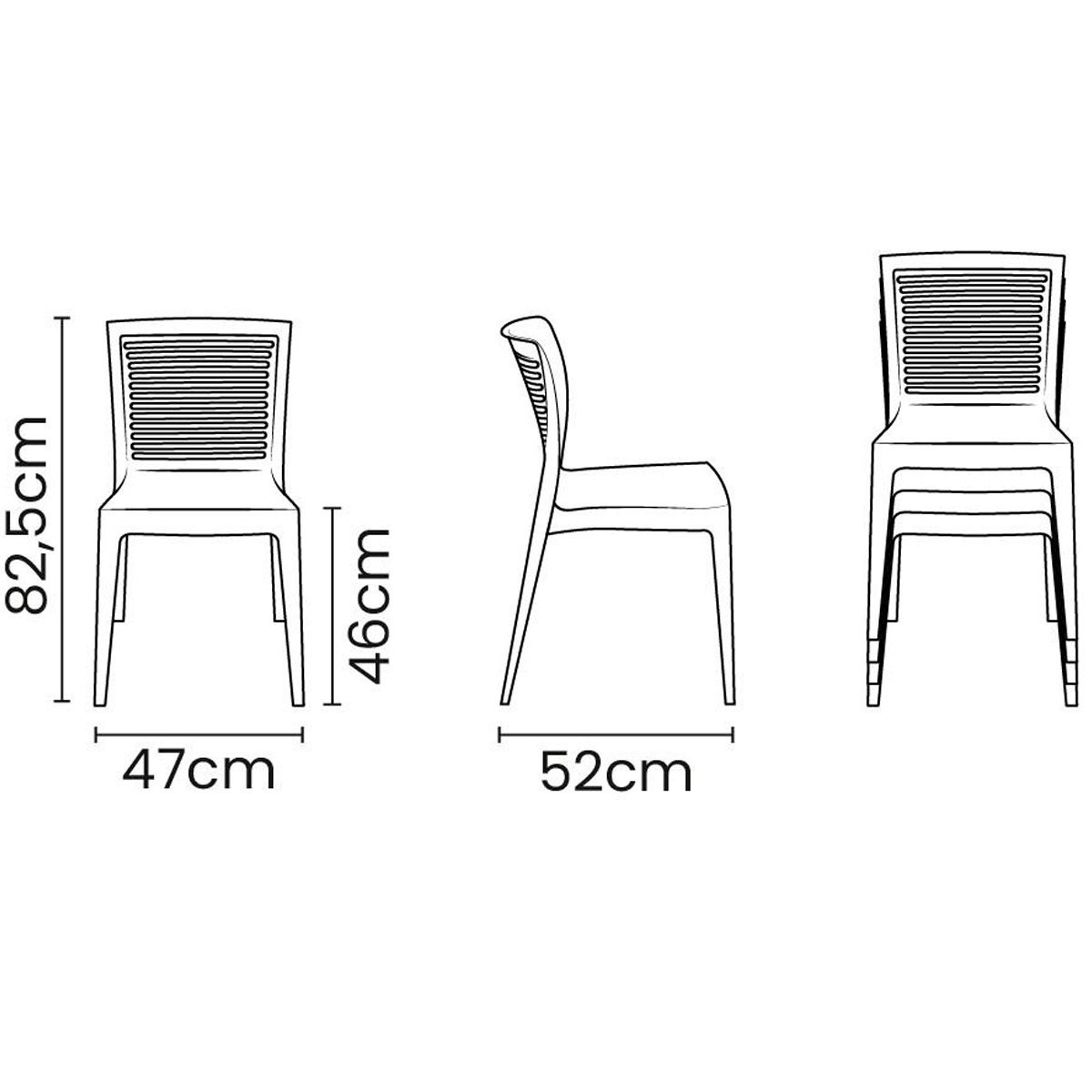 Kit 4 Cadeiras De Plástico Polipropileno Com Encosto Horizontal