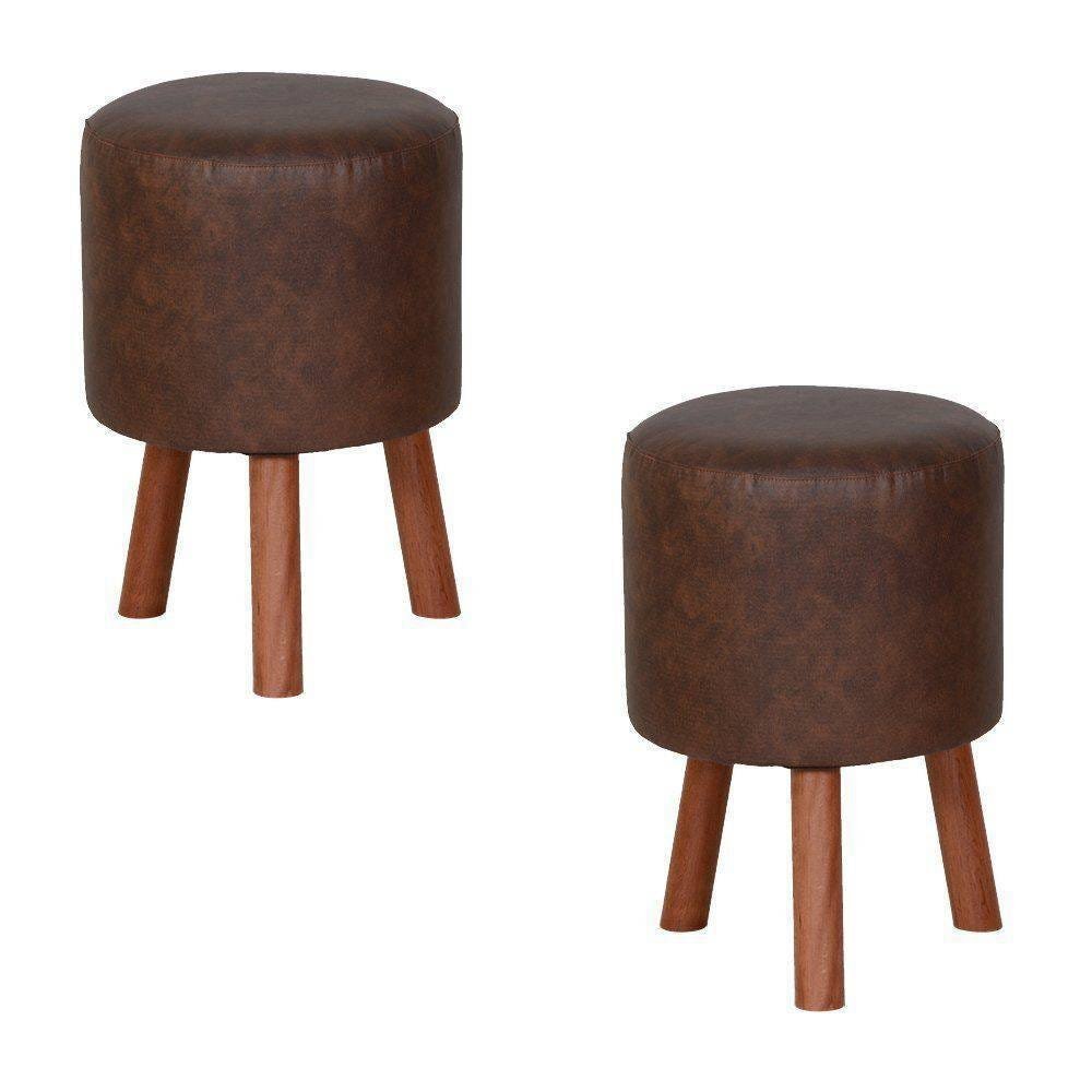 Kit 2 Puffs Banquetas Round Nobre 3 Pés Madeira Caramelo - Stay Puff ...