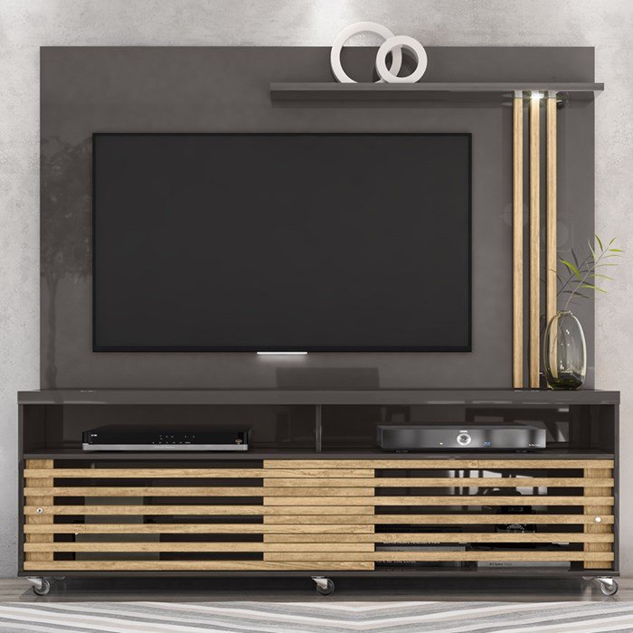 Rack Com Painel Para TV 65 Polegadas 7091 Titanio Carvalho Madetec ...