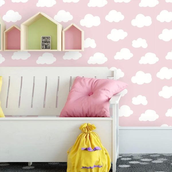 Papel de Parede Adesivo Rolo 0,58x3,00M Nuvens Céu Rosa 656521541 ...