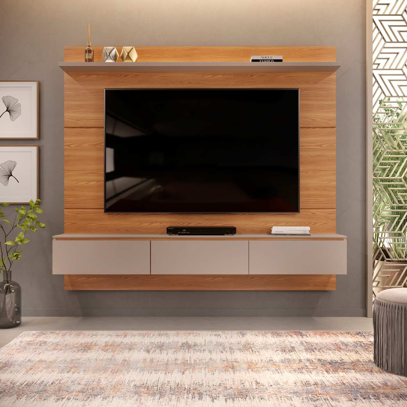Painel para TV Mateo - Carvalho Nobre/Griz | MadeiraMadeira
