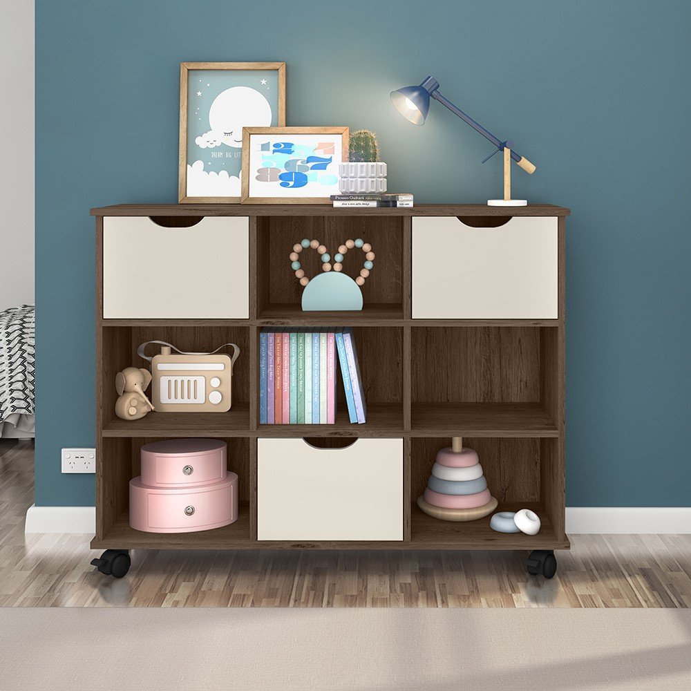 Nicho Organizador com Rodizio Ebano com 3 Gavetas Off white 1478 Qmovi ...