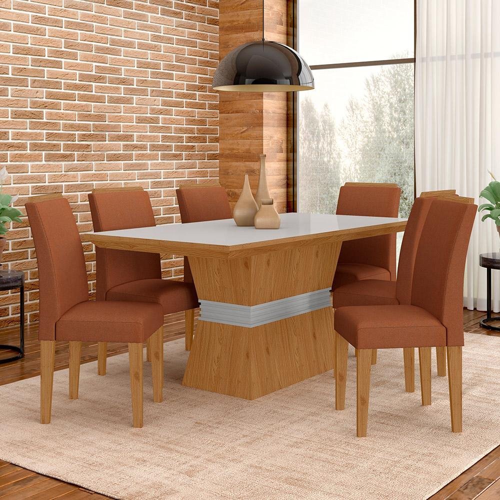 Mesa de Jantar 6 Cadeiras Gênova Cina/off Wh/terrac - Móveis Arapongas Cinamomo/off White ...