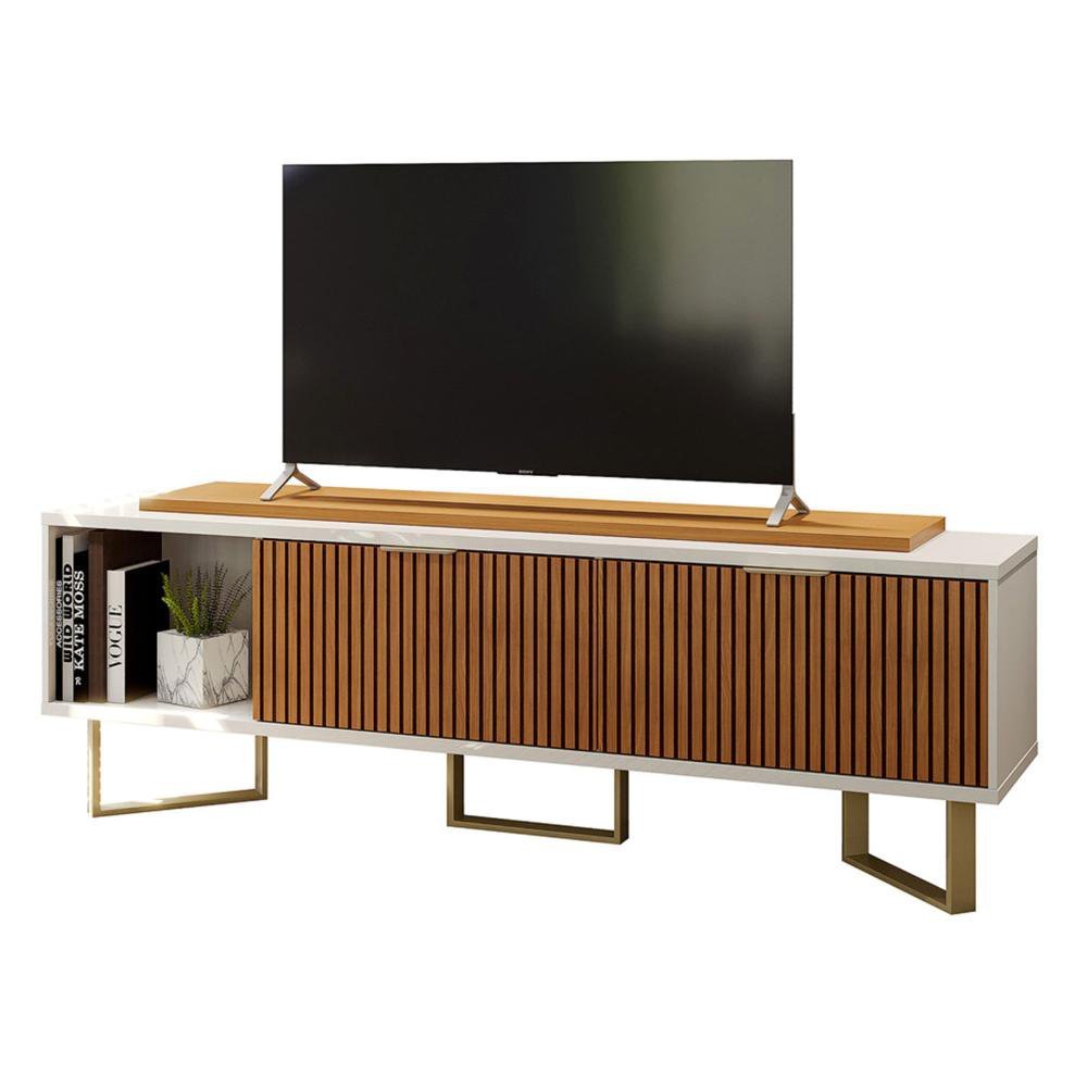 Rack Retrô Off White E Marrom Ripado Malibu 1,83 Lukaliam | MadeiraMadeira