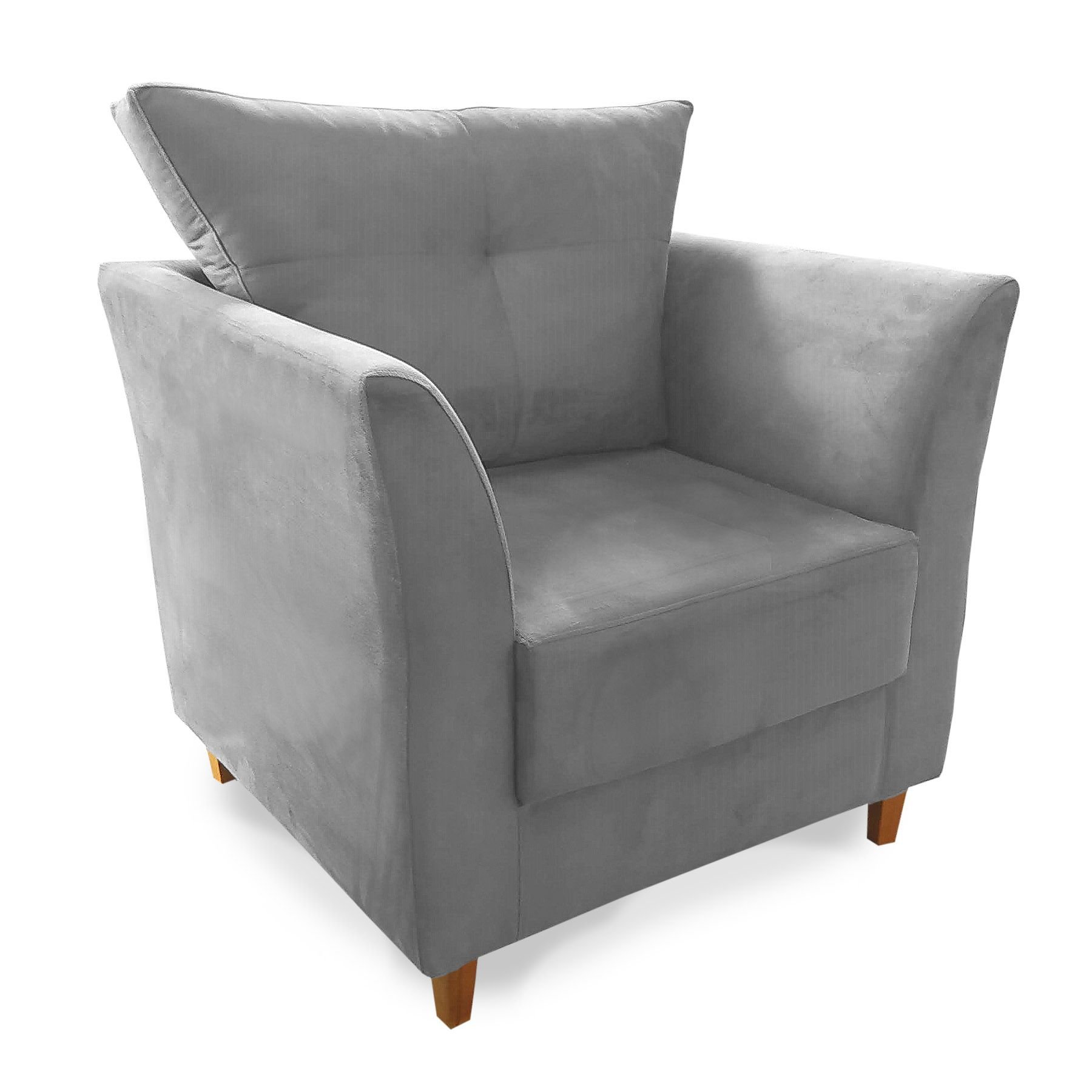 Poltrona Decorativa Isis Pés Madeira Suede Cinza - Sheep Estofados ...