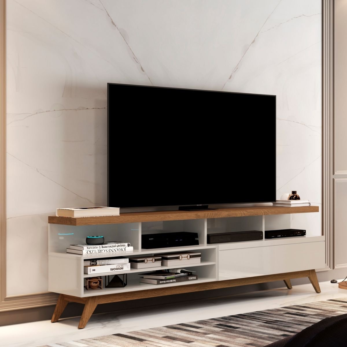 Rack para Sala Televisão até 55 Polegadas - Mod.2039:Off White/Freijó ...