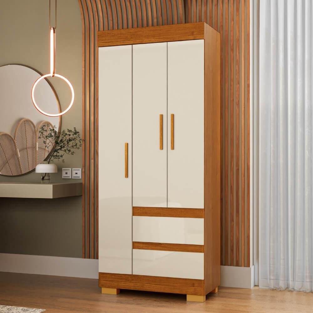 Guarda Roupa Acp Maya 3 Portas com Pés - Cinamomo/off White | MadeiraMadeira