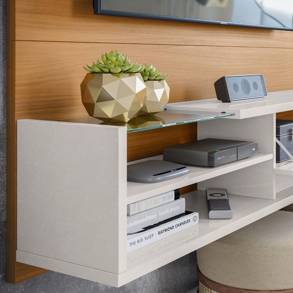 Painel De Tv Para Quarto 55 Polegadas Marrom E Off White Perolizado Dali Lukaliam | MadeiraMadeira