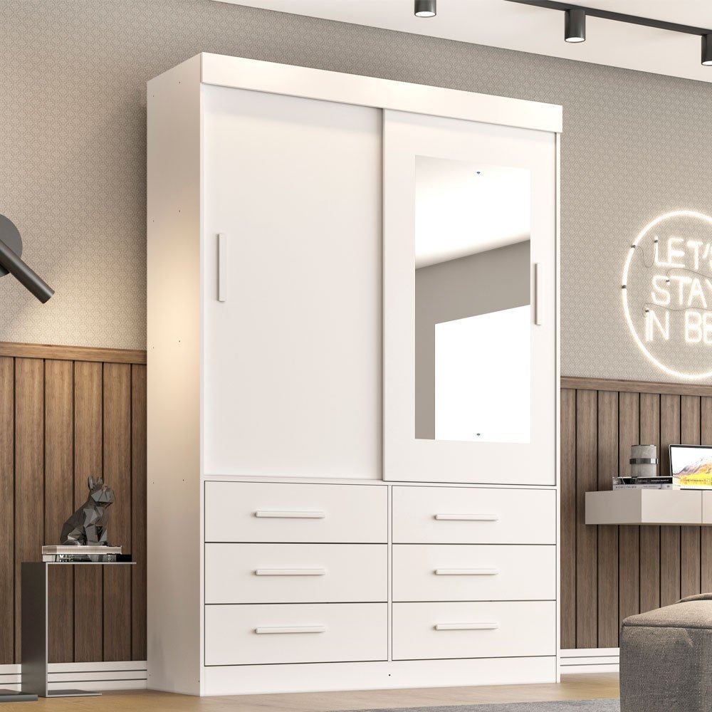 Guarda Roupa Solteiro 2 Portas 6 Gavetas com Espelho Star Sallêto ...