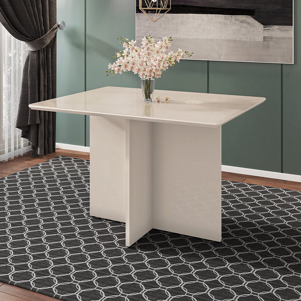 Mesa Lisboa 120 cm c/ Tampo Vidro Off White Casa D | MadeiraMadeira