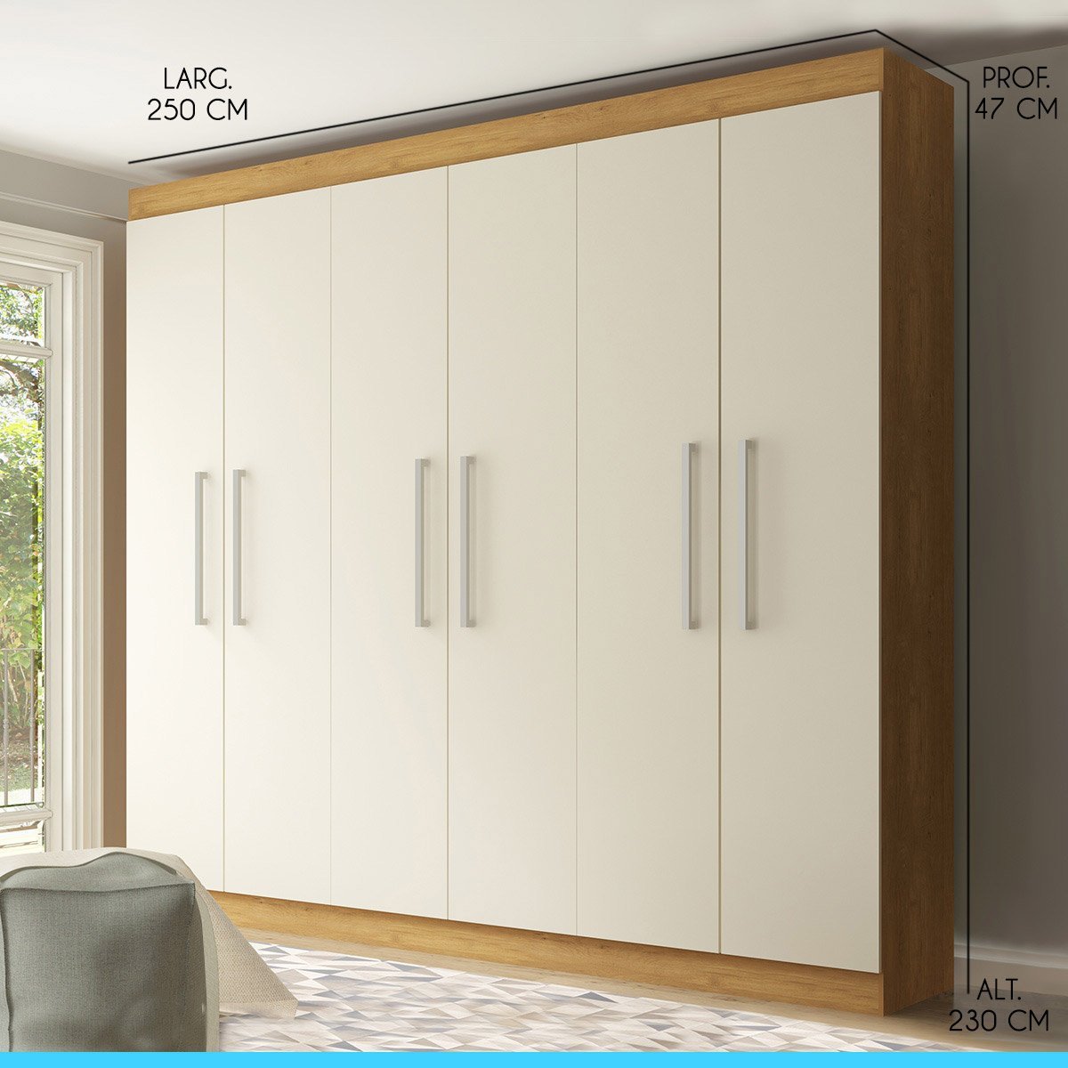 Guarda Roupa Casal 6 Pts 3 Gvs 250 Cm MDP Champanhe Carvalho 1056 MENU ...
