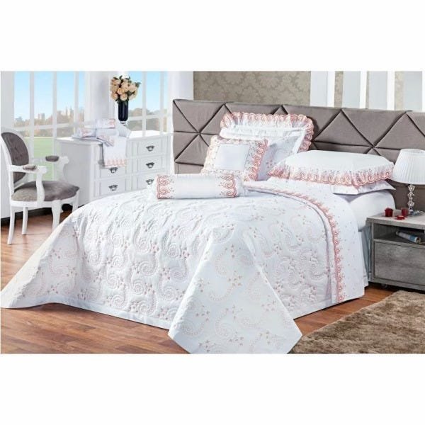 Kit Completo Mistral 200 Fios Queen 09 Peças Branco/Rosé - Juma ...