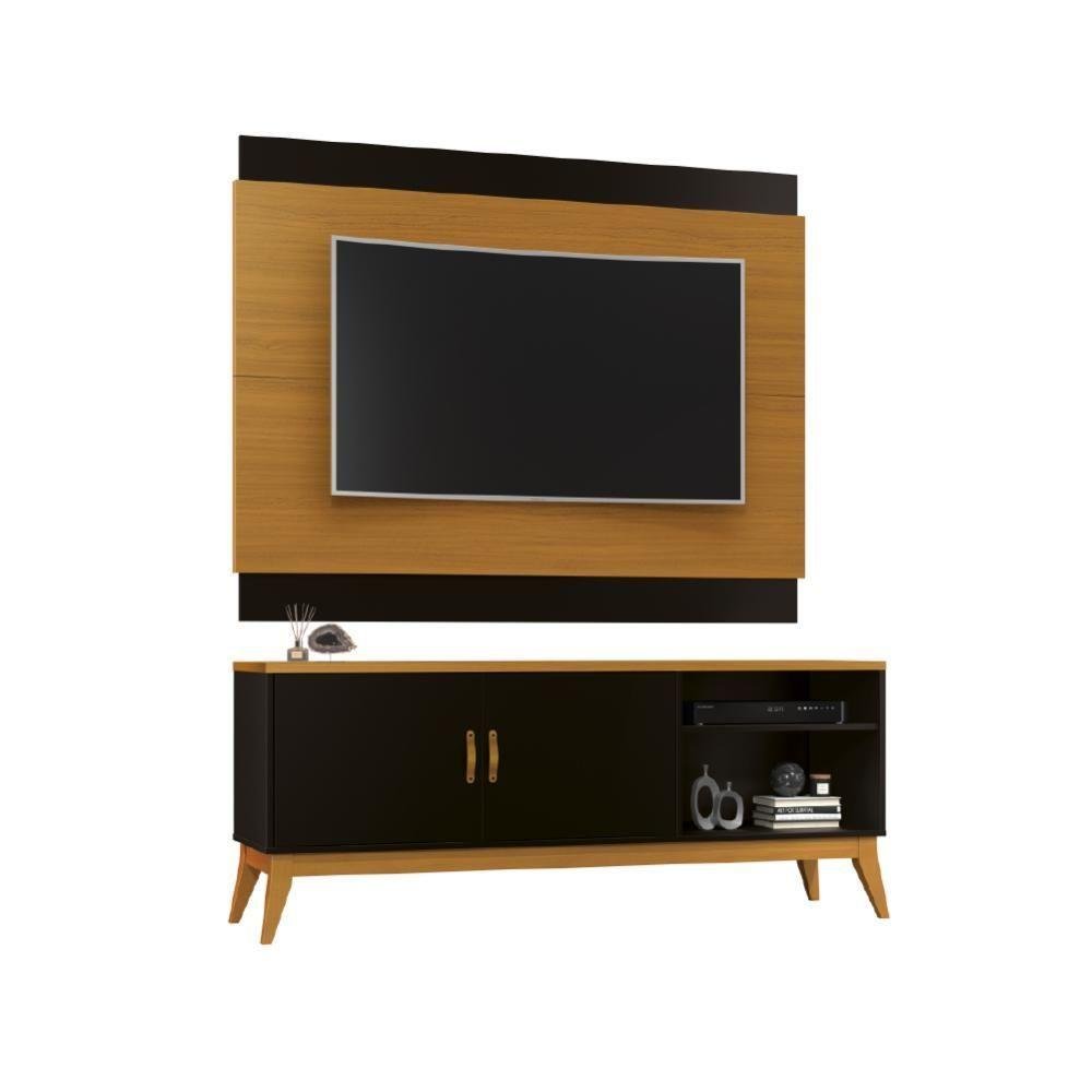 Rack Star Com Painel Tv De Até 60" 1,60M Off Cedro/Preto | MadeiraMadeira