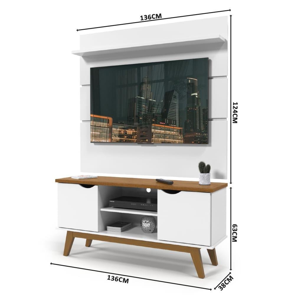 Painel Com Rack Para TV 46 Polegadas Branco Acetinado Cumaru Prism ...