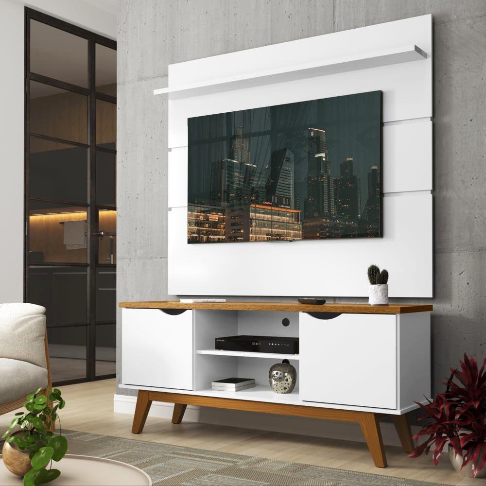 Painel Com Rack Para TV 46 Polegadas Branco Acetinado Cumaru Prism ...