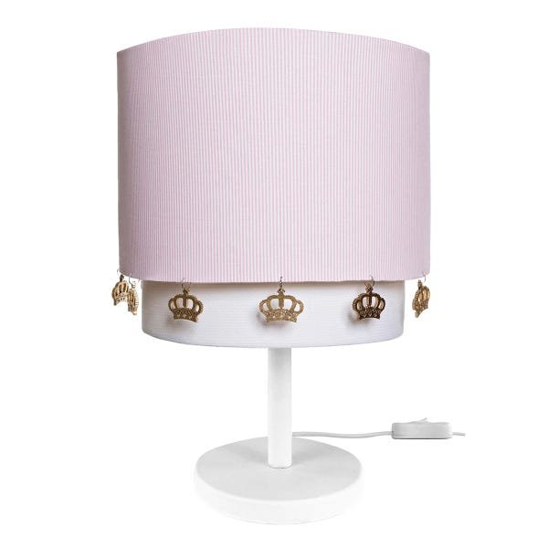 Abajur Tubular Duplo Rosa Coroas Douradas Quarto Bebê Infantil Menina ...