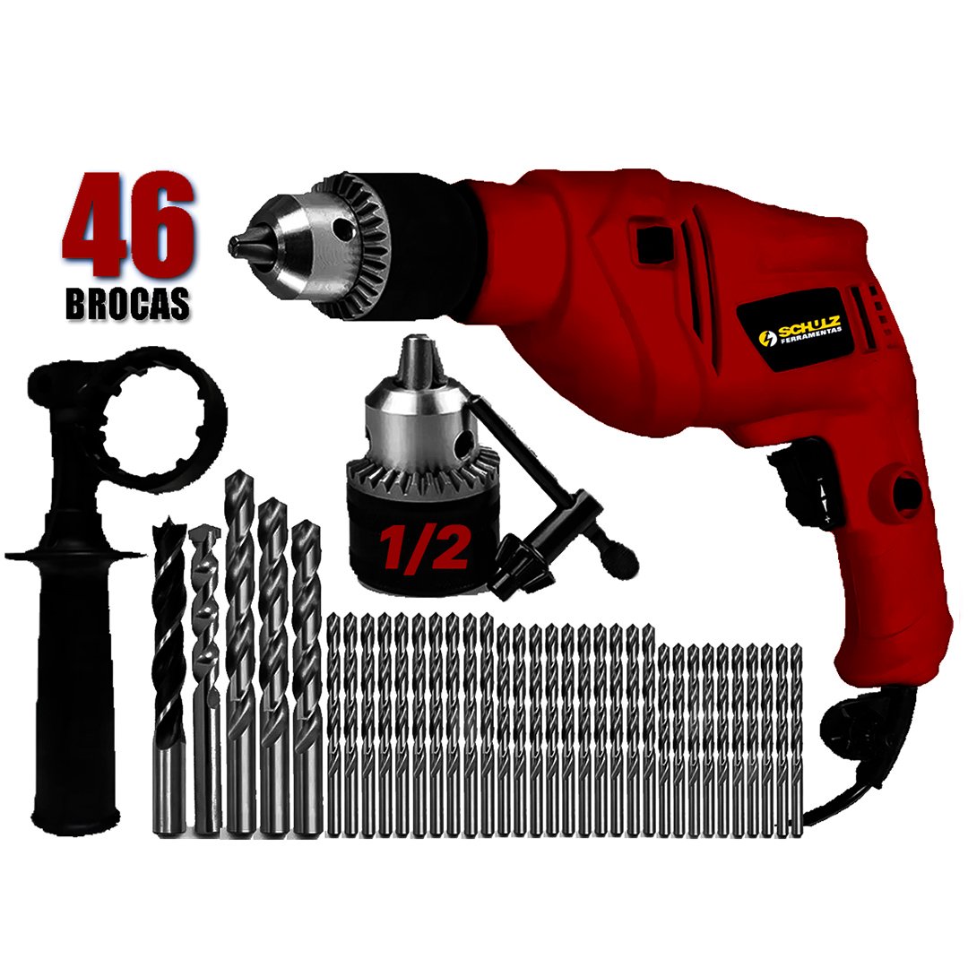 Kit Furadeira Parafusadeira Martelete Elétrica 13mm 500W Mandril 1/2 220v SCHULZ | MadeiraMadeira