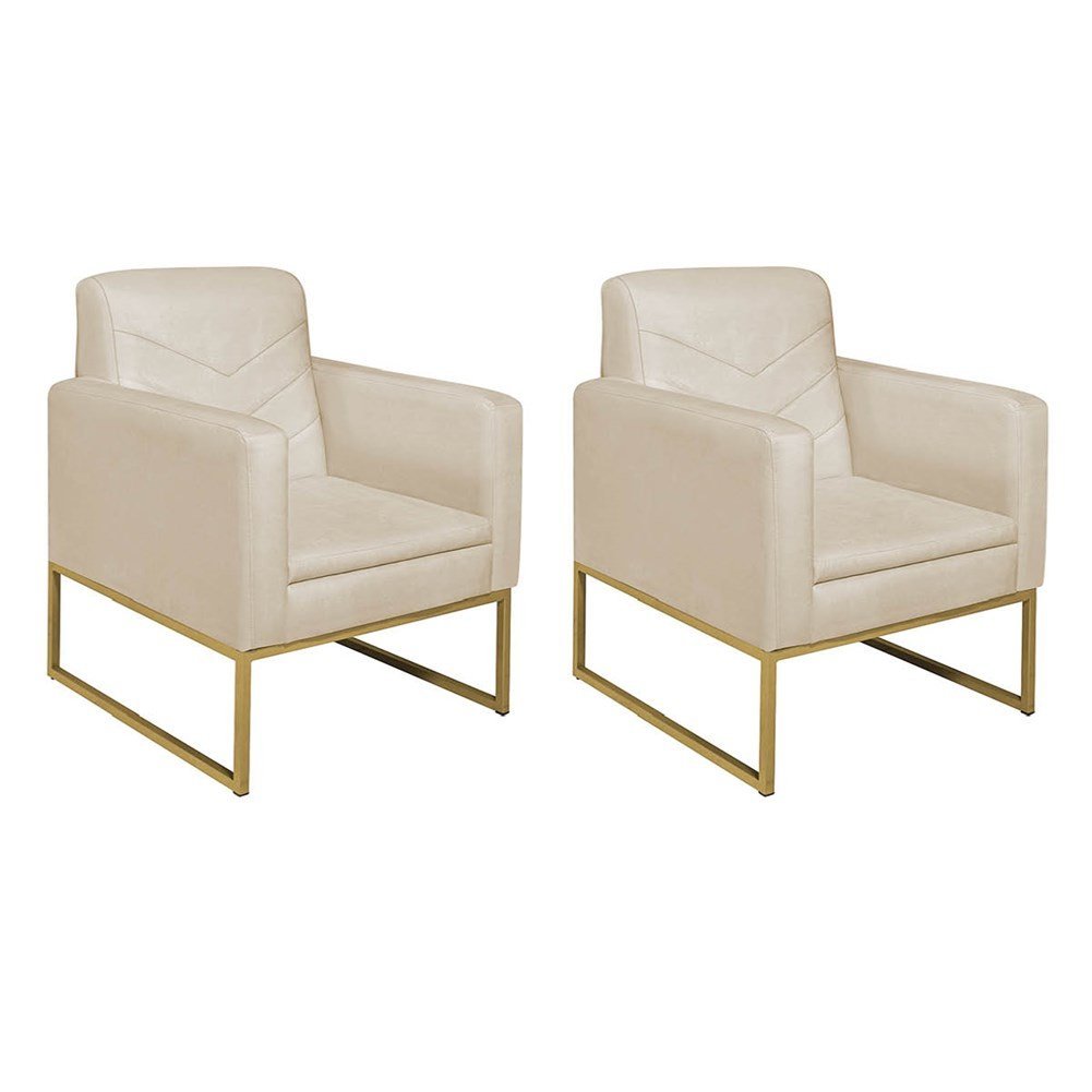 Kit 02 Poltronas Bella Base de Ferro Dourado Corano Bege - Amarena ...