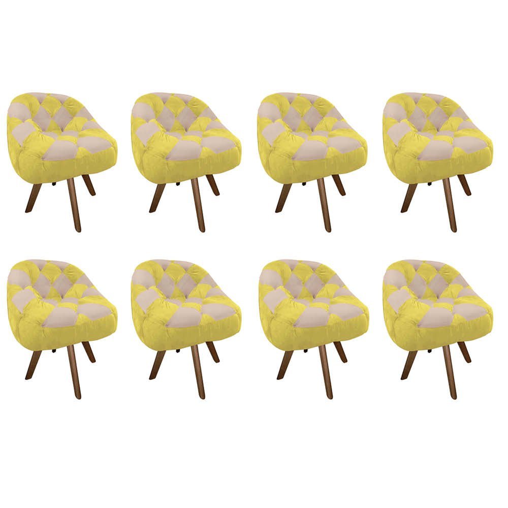 Kit 08 Poltrona Paloma Escritório Sala Giratória Madeira Suede Amarelo ...
