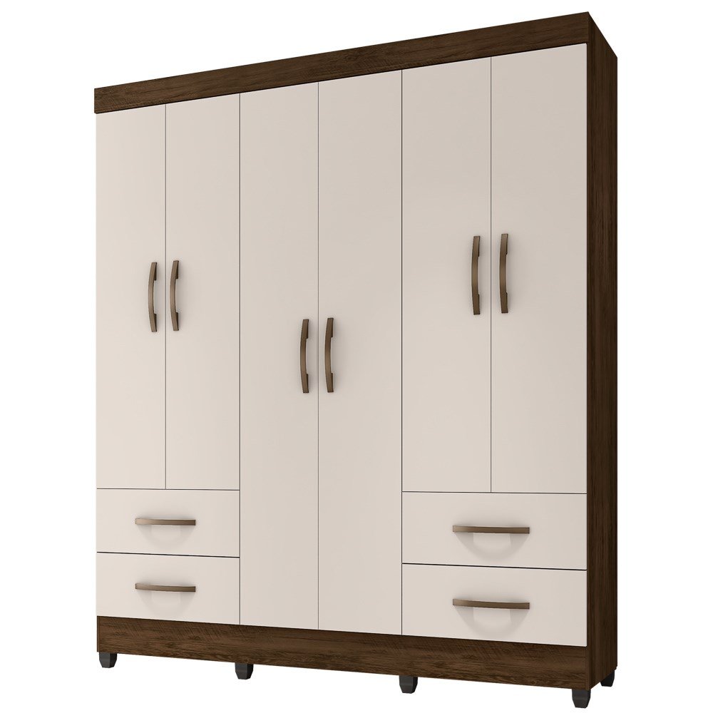 Guarda-Roupa Casal 6 Portas 4 Gavetas Honduras Cacau/Off White - Móveis ...