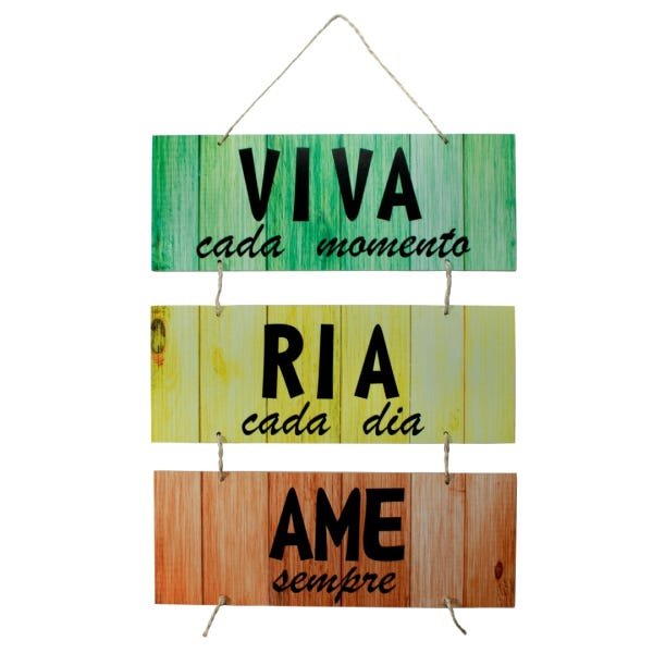 Placa Decorativa Frases Viva Ria Ame Com Corda 70x40 Cm | MadeiraMadeira