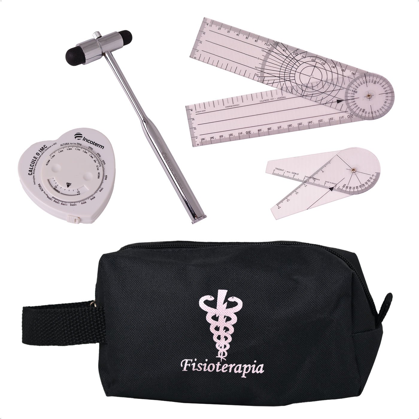 Kit de Fisioterapia Goniômetro Martelo Buck Fita IMC + Estojo Broonell ...