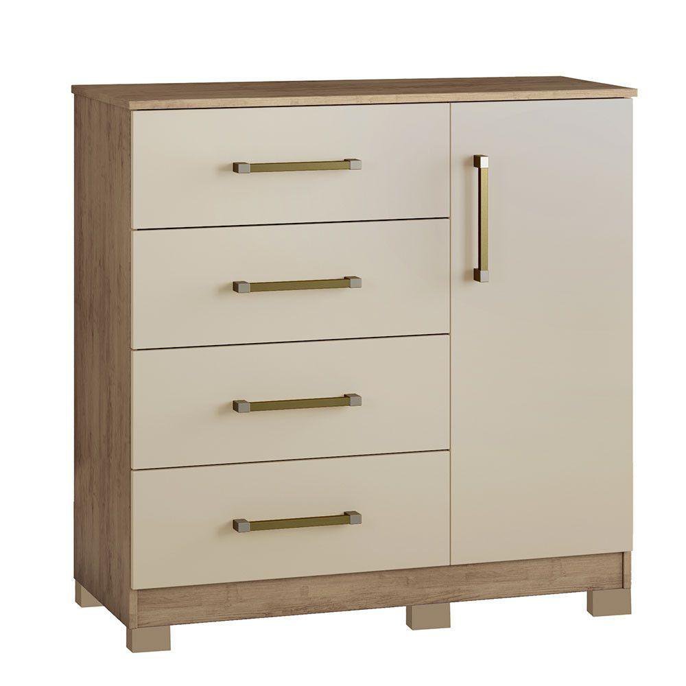 Cômoda Com Em Mdp E Mdf Conquista Móveis Amêndoa Com Off White ...