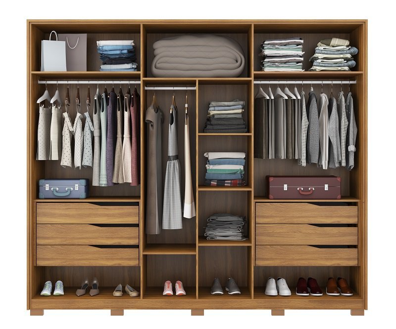 Roupeiro Casal 6 Portas 6 Gavetas Atrice com pés e 3 Espelho Amêndola ...