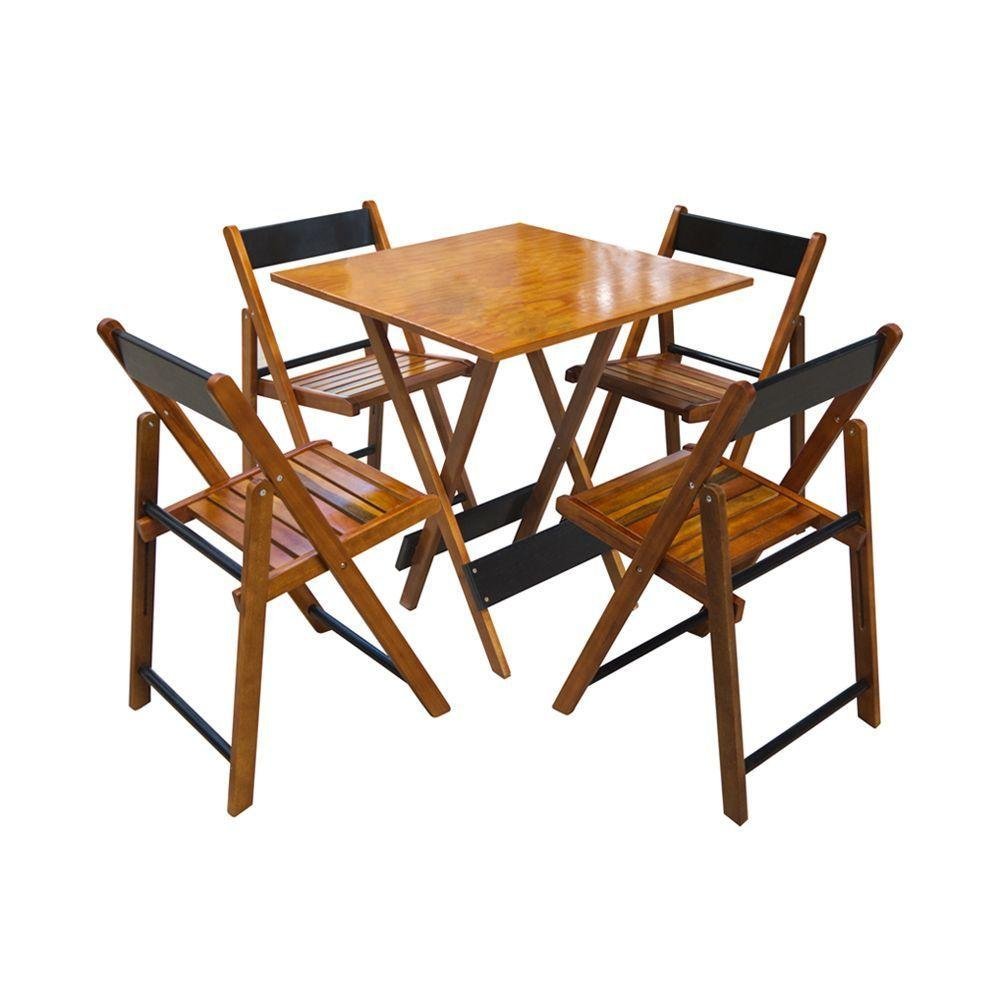 Jogo De Mesa Dobravel 70X70 Em Madeira Robusta Com 4 Cadeiras Black - Castanho - Marrom ...