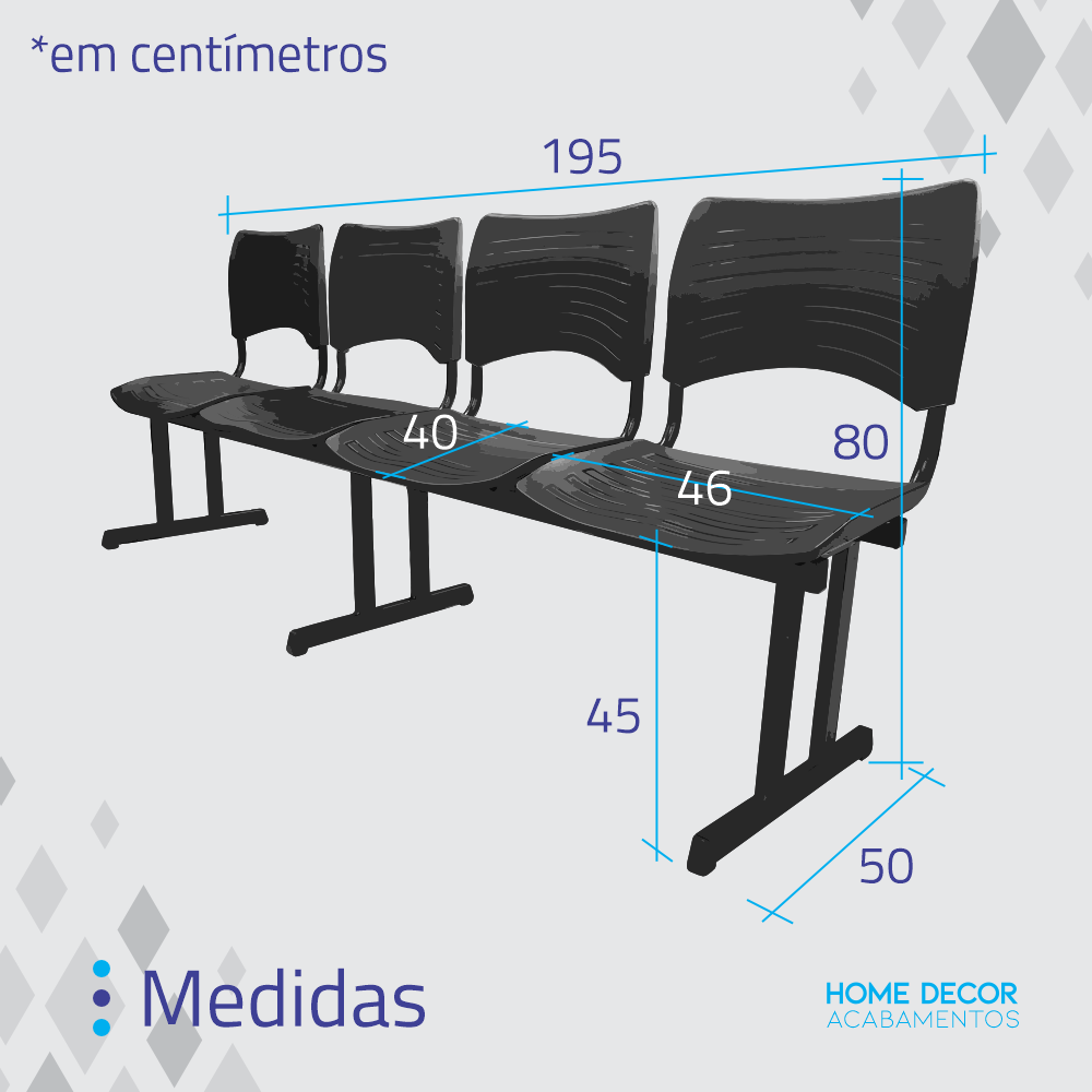 Cadeira Iso Longarina Polipropileno 4 Lugares Preta | MadeiraMadeira