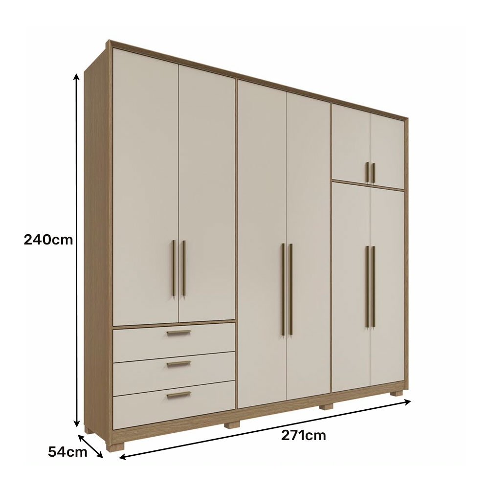 Guarda Roupa Pontal com 8 Portas e 6 Gavetas Móveis Rimo Carvalho/Off ...