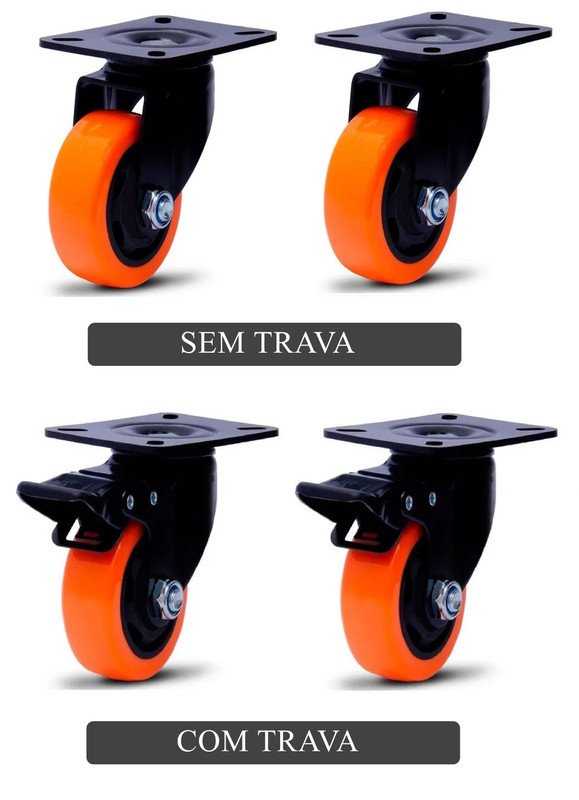 Rodizio Silicone Giratório Roda Industrial 2 S/ Trava + 2 C/ Trava AJB ...