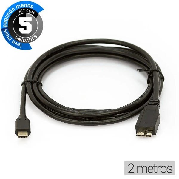 Kit com 5 Cabos Adaptador USB-C para MicroUSB-B 2 metros | MadeiraMadeira
