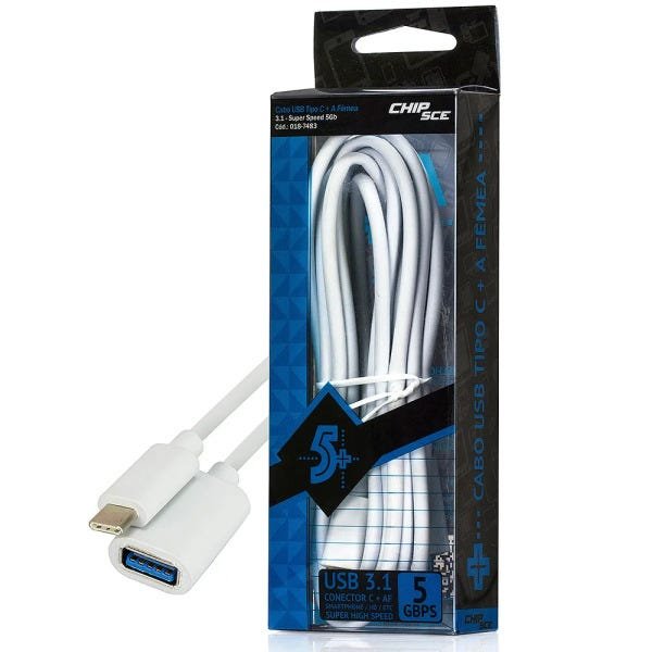 Cabo USB 3.1 Super Speed 5Gbps Tipo C + USB a Fêmea - 1,5 Metro ...