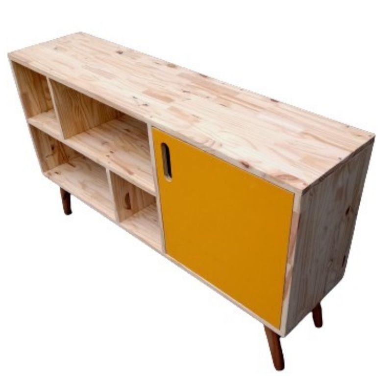 Rack de Madeira Pinus - 1 Porta com Fórmica cor Mostarda | MadeiraMadeira