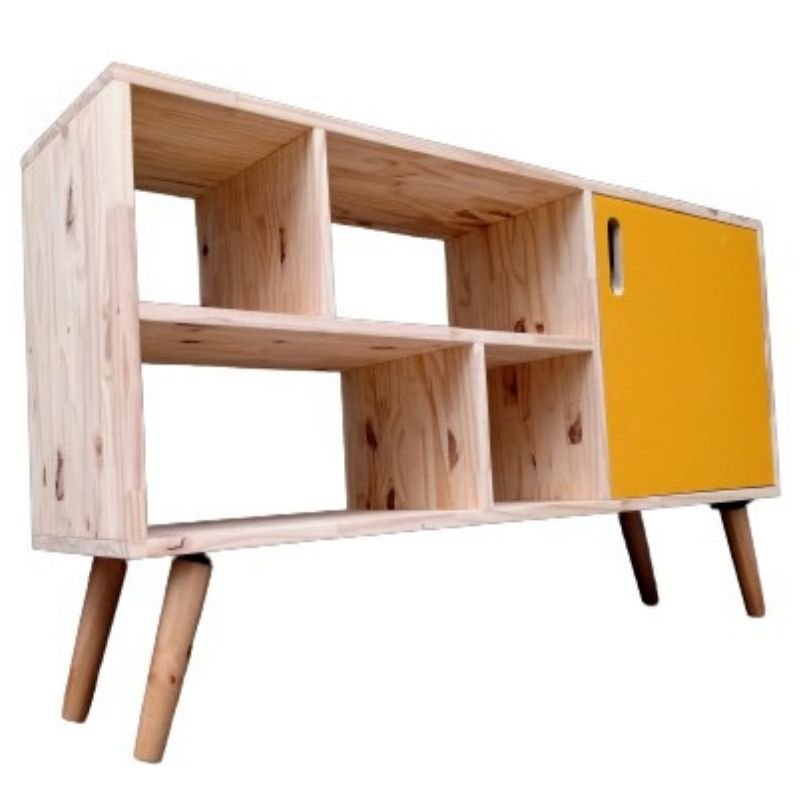 Rack de Madeira Pinus - 1 Porta com Fórmica cor Mostarda | MadeiraMadeira