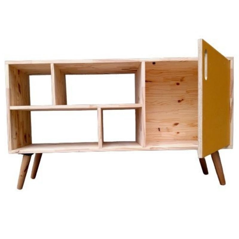 Rack de Madeira Pinus - 1 Porta com Fórmica cor Mostarda | MadeiraMadeira