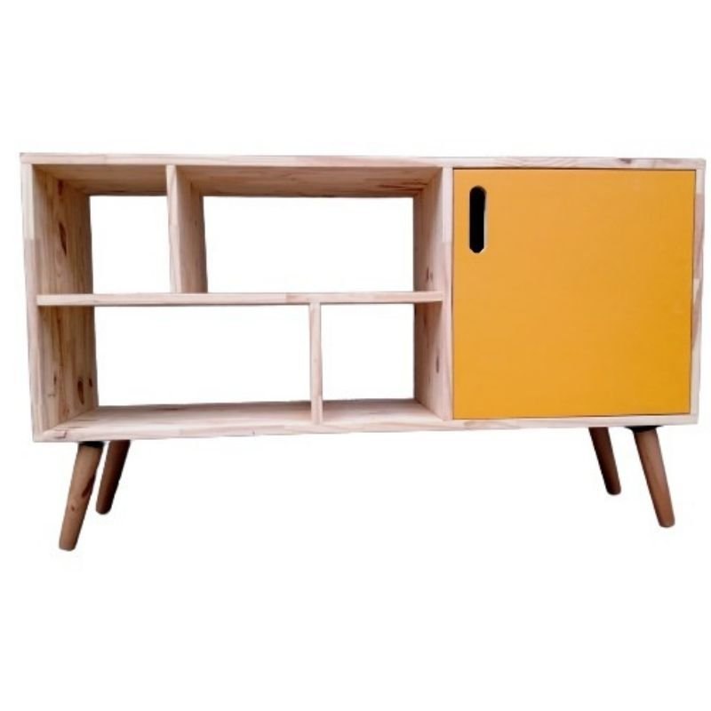 Rack de Madeira Pinus - 1 Porta com Fórmica cor Mostarda | MadeiraMadeira