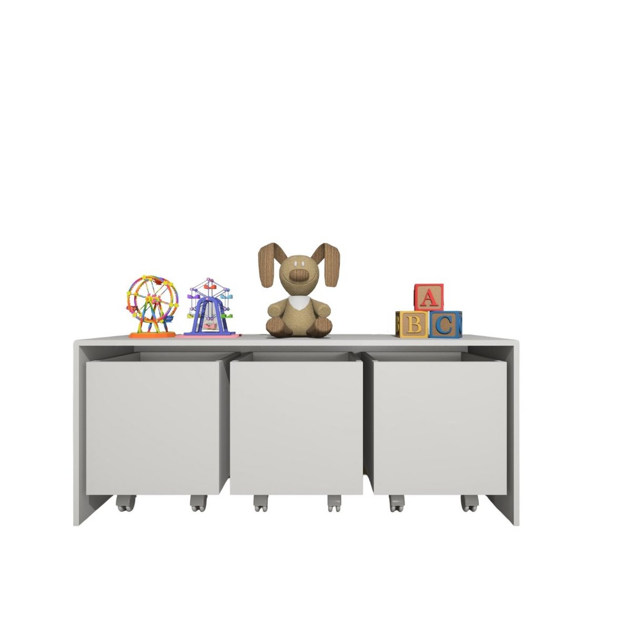 Mesa Atividades 3 Baús c/ Rodízios Organizadora Brinquedos Branca - MDF | MadeiraMadeira