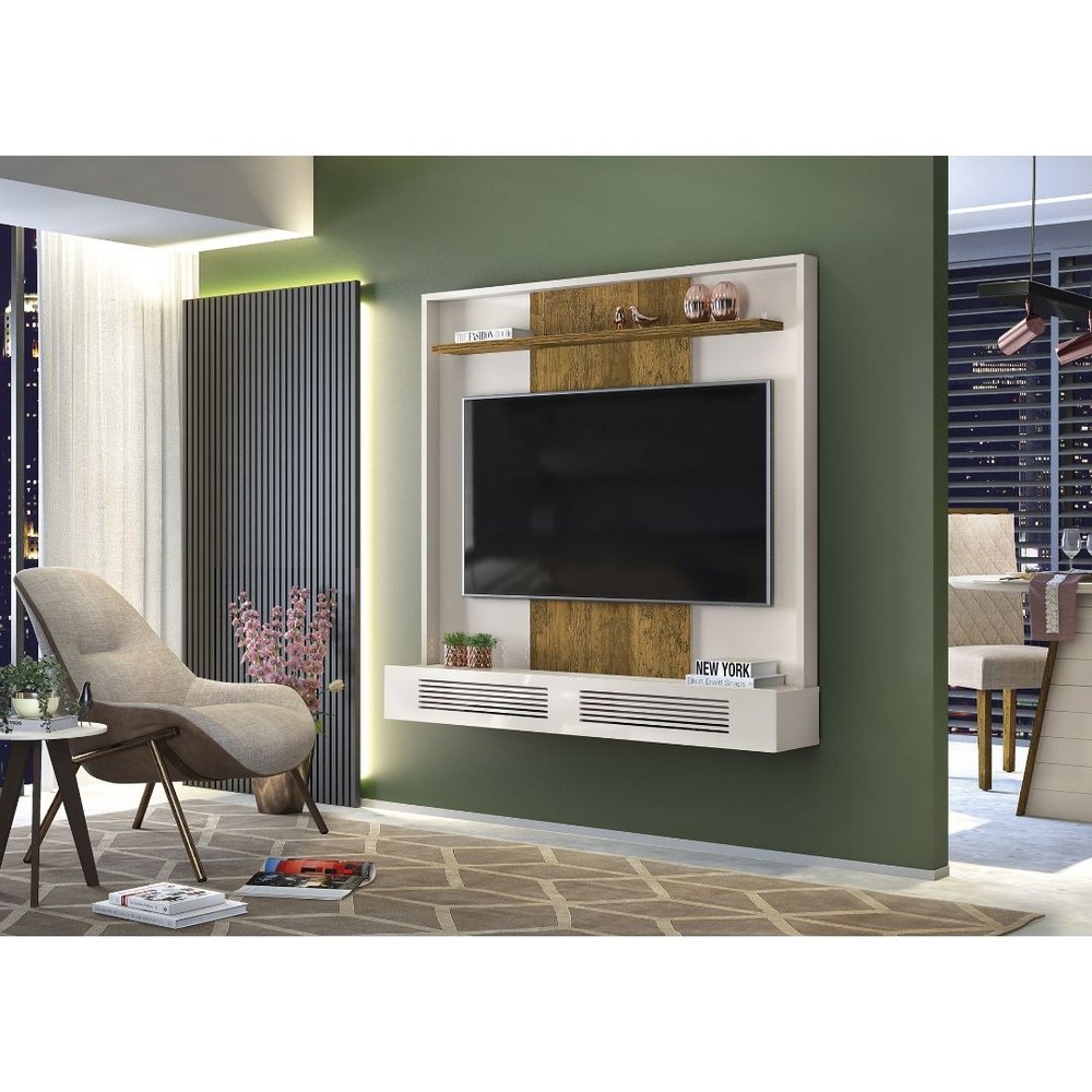 Painel Suspenso Moderno para TV até 60" Artemis Creme Tronco Ripado ...