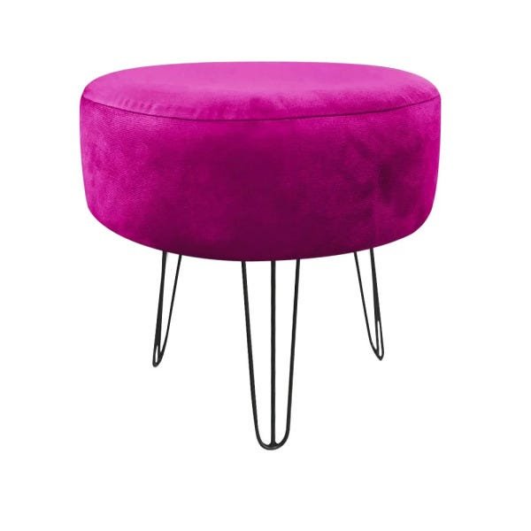 Puff Banqueta Berlim Redondo Suede Pink Pés de Aço Aramado | MadeiraMadeira