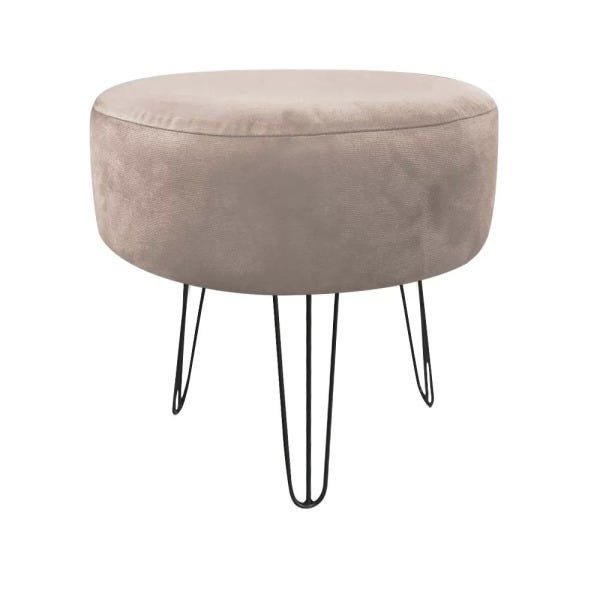 Puff Banqueta Berlim Redondo Suede Bege Pés de Aço Aramado | MadeiraMadeira