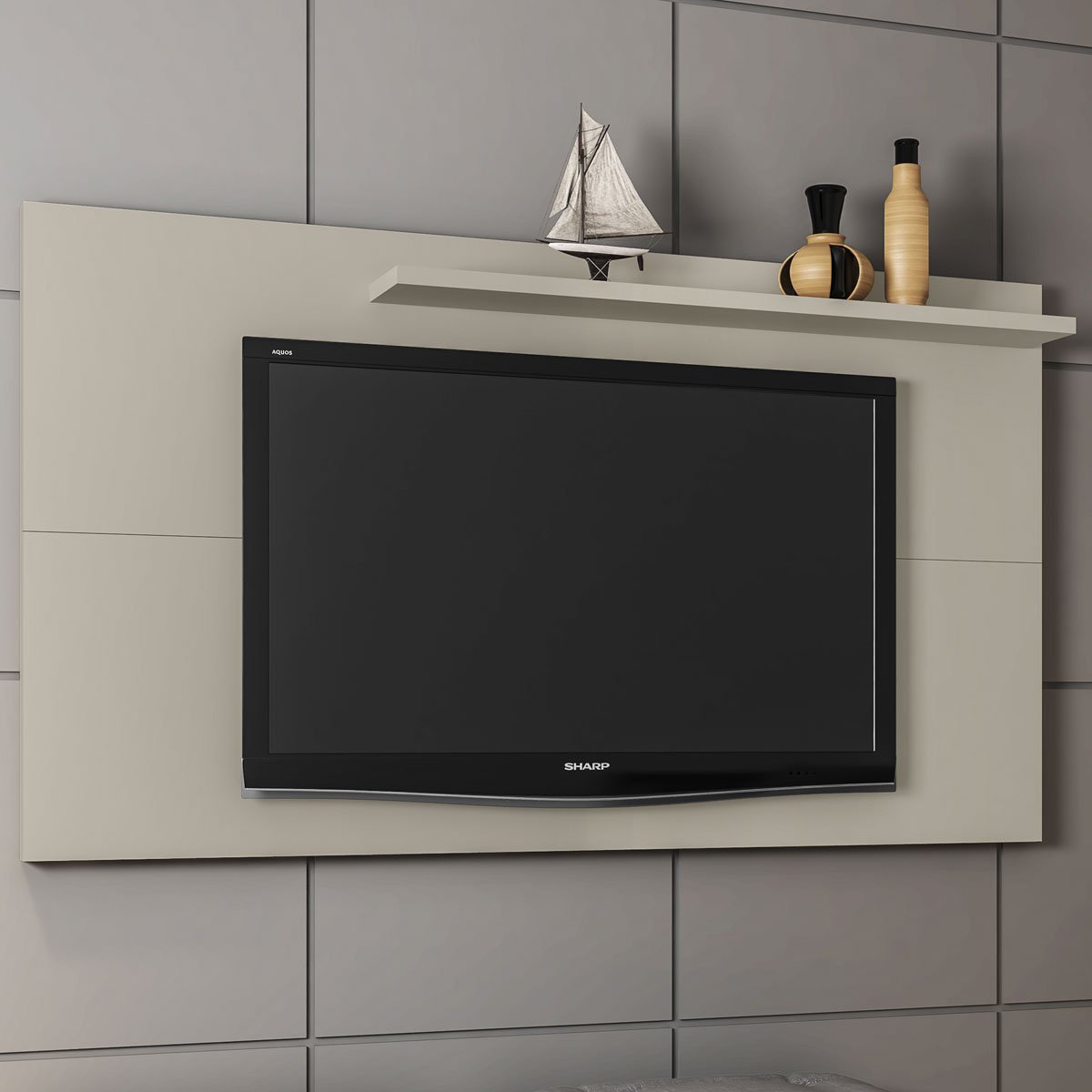 Painel Para TV Simples Ate 50 polegadas Chanel 1 Prateleira Off White ...