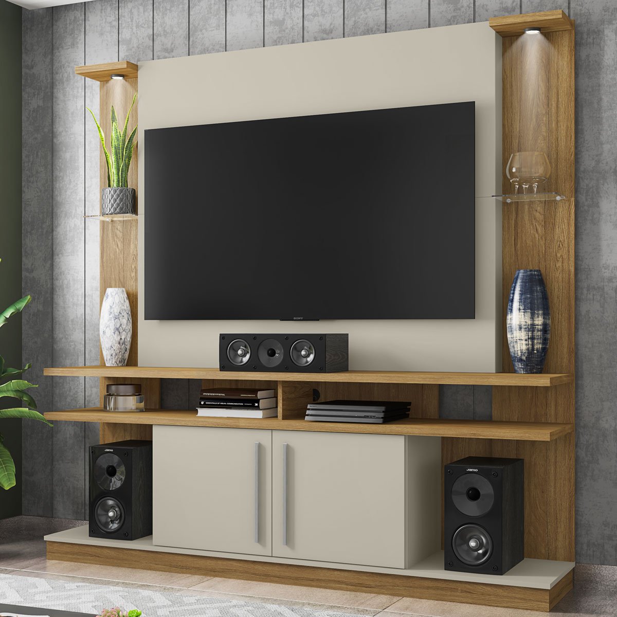 Estante Home York com LED e Prateleiras de Vidro Tradicional Moderno ...