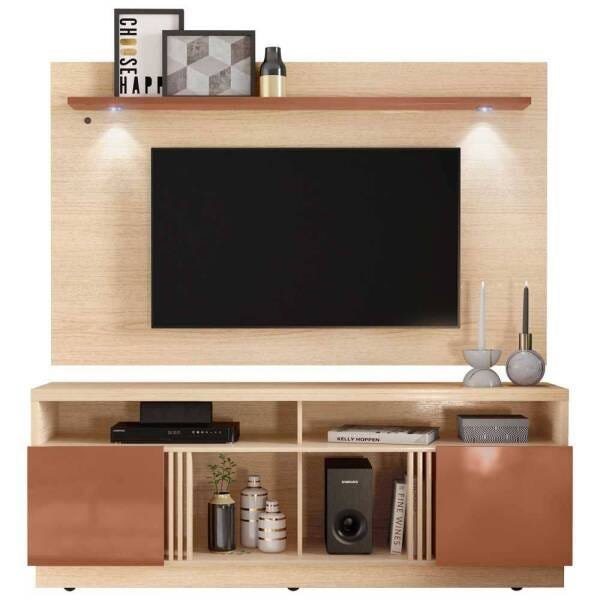 Rack Bancada com Painel para TV até 65 Polegadas Colibri Itapuã Carvalho Bianco com Terracota ...
