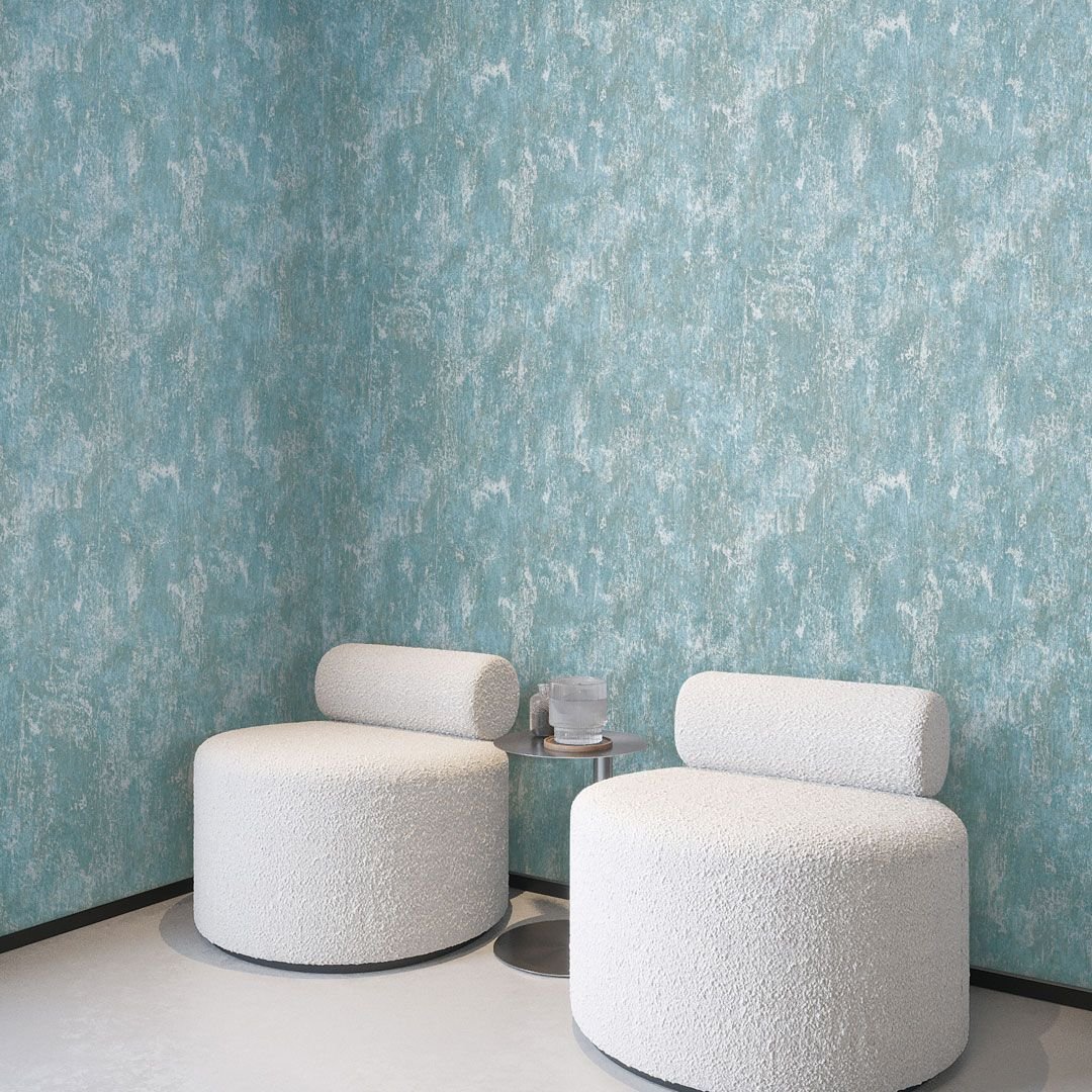 Papel de Parede Estampado Cimento Queimado Azul+ Cola Inclusa- Vinilico ...