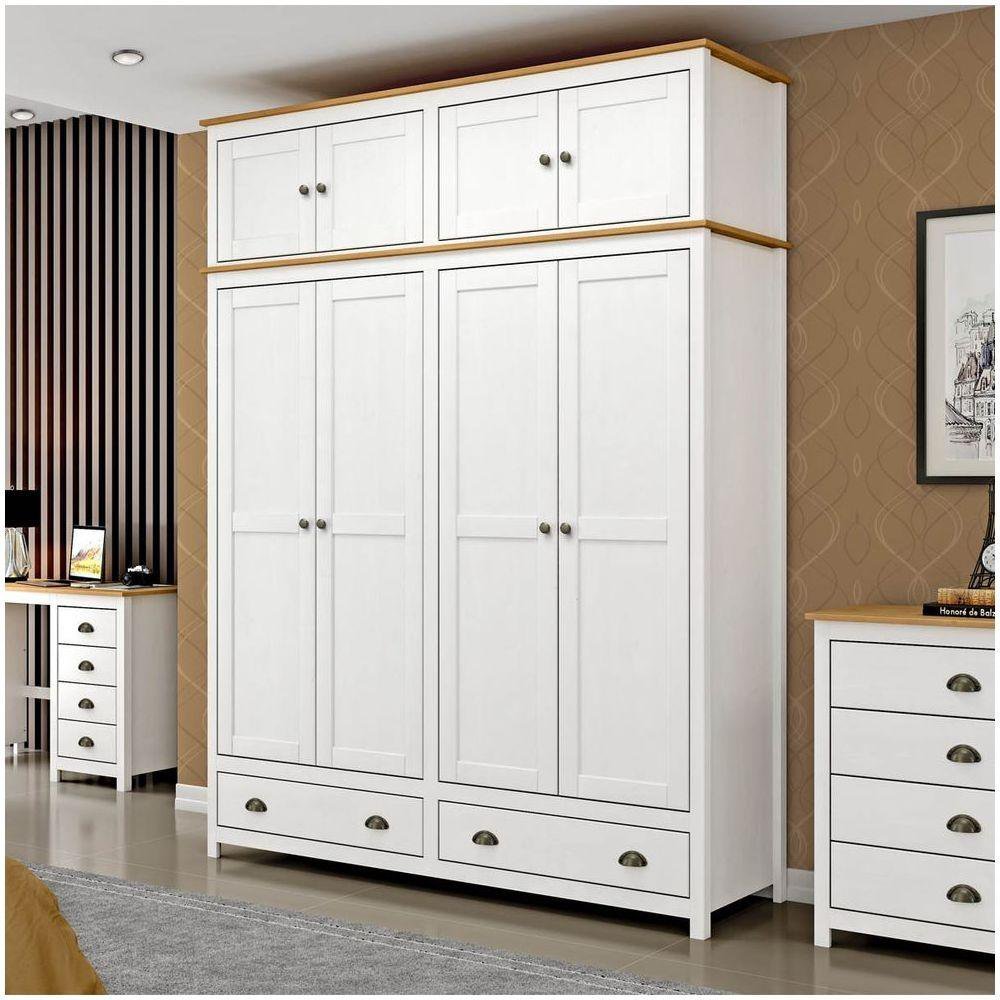 Guarda-roupa Casal Topázio Branco/carvalho 4 Portas Com Maleiro 2 ...